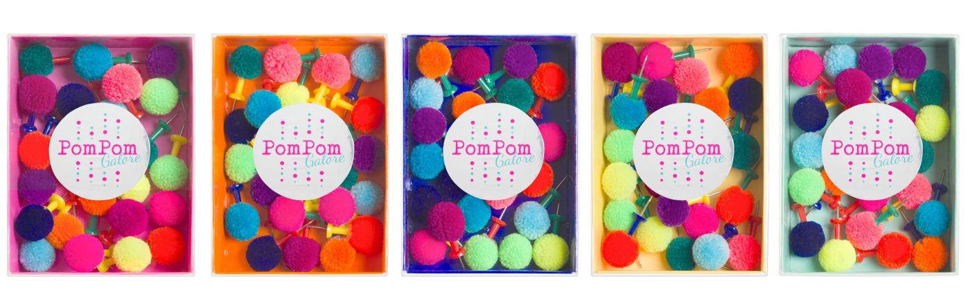 Pom Pom push pins traditioanlly made in wool yarn as set of 24 bright ...